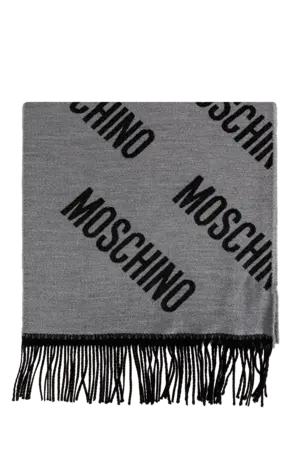 Moschino Wool Scarf With Monogram - Grey