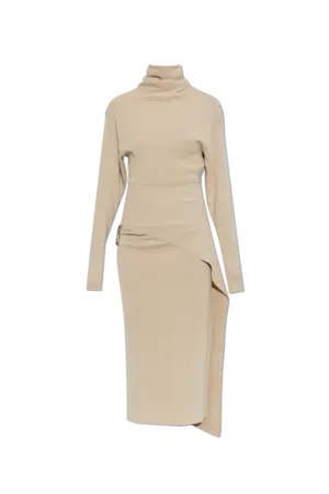 LANVIN Wool Dress With Waist Appliqu - Beige
