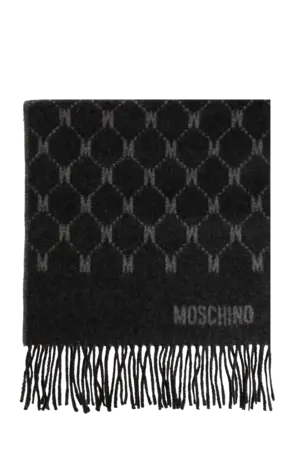 Moschino Cashmere Scarf With Monogram - Grey