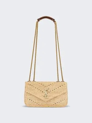 Saint Laurent Mini Loulou Chain Bag In Raffia - Beige