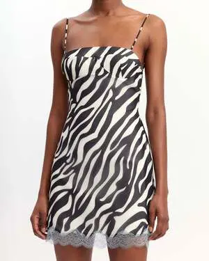 16Arlington Connie Mini Dress Print Chiffon With Lace Trim - Zebra