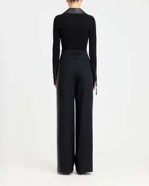 16Arlington Ivlia High-waisted Wide-leg Trousers With Crystal Embellishments