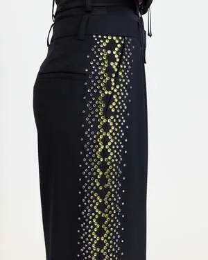 16Arlington Ivlia High-waisted Wide-leg Trousers With Crystal Embellishments