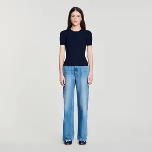 Sandro Ribbed Short-sleeved Knit Top