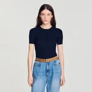 Sandro Ribbed Short-sleeved Knit Top