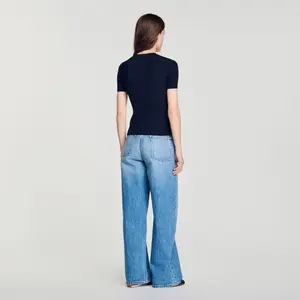 Sandro Ribbed Short-sleeved Knit Top