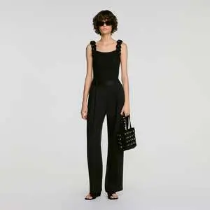 Sandro Knit Bodysuit With Beaded Flowers - Black