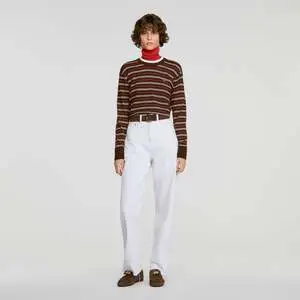 Sandro Striped Wool Sweater With Trompe-l'ail Neckline - Brown