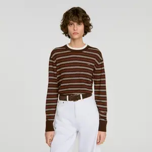 Sandro Striped Wool Sweater With Trompe-l'ail Neckline