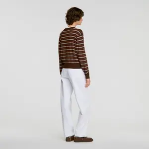 Sandro Striped Wool Sweater With Trompe-l'ail Neckline