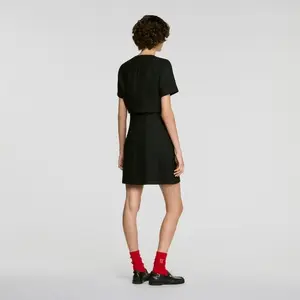 Sandro Short Belted Tweed Dress With Metal Buttons