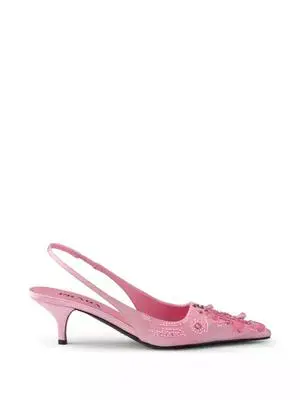 Prada Embroidered Satin Slingback Pumps - Pink