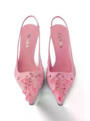 Prada Embroidered Satin Slingback Pumps