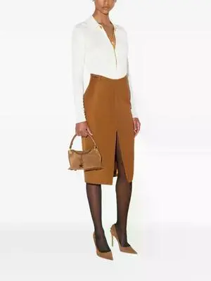 Elisabetta Franchi Gabardine Pencil Skirt With Embellished Horsebits - Brown
