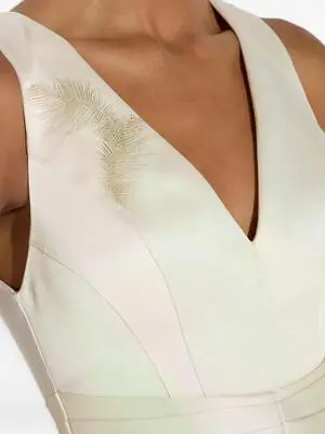 Elisabetta Franchi Duchess Satin Mini Dress With Feather Embellishment