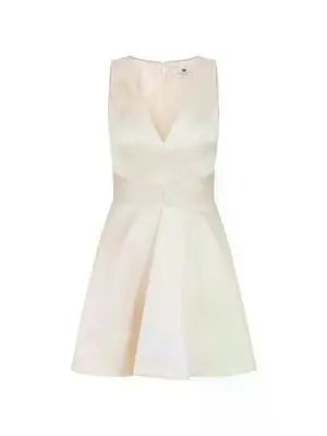 Elisabetta Franchi Duchess Satin Mini Dress With Feather Embellishment - Neutrals