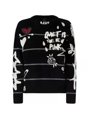 Pinko Intarsia-knit Sequin-embellished Sweater - Black