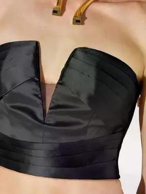 Elisabetta Franchi Gazar Off-the-shoulder V-neck Top With Tulle Veil