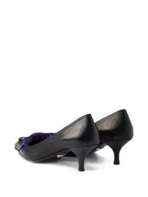 Prada Antiqued Leather Pumps With Lace Detailing