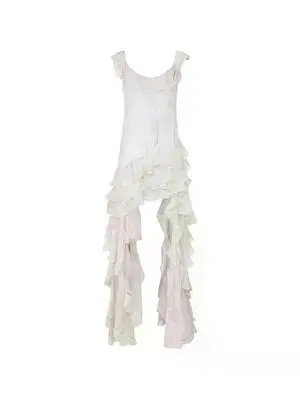 Elisabetta Franchi Dress In Georgette-fabric With Feather-print - Neutrals