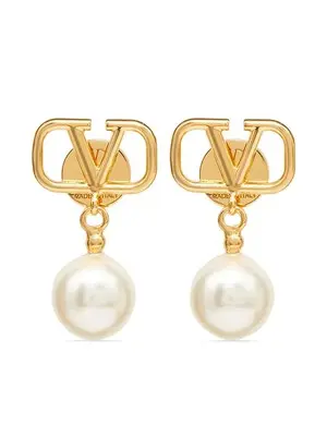 Valentino Garavani Vlogo Signature Swarovski Pearl Drop Earrings - Metallic