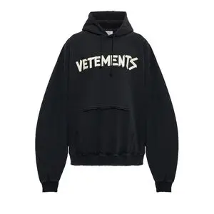 Vetements Tape Logo Destroyed Hoodie 'faded - Black