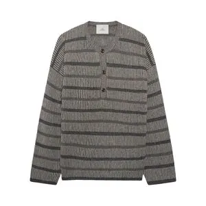 THE ELDER STATESMAN Nimbus Textured Henley Shirt /multicolor - Grey