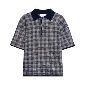 THE ELDER STATESMAN Superlight Plaid Polo Shirt 'navy/canvas - Blue