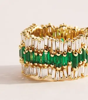 SUZANNE KALAN Baguette Emerald And Diamond Eternity Band In 18k Yellow