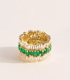 SUZANNE KALAN Baguette Emerald And Diamond Eternity Band In 18k Yellow - Gold