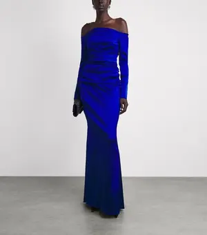 Talbot Runhof Stretch-satin Gathered Column Gown