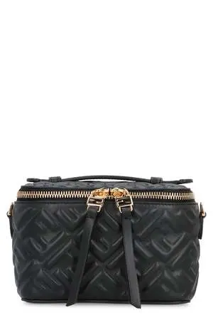 Fendi Mini Vanity Embossed Logo Leather Handbag - Black