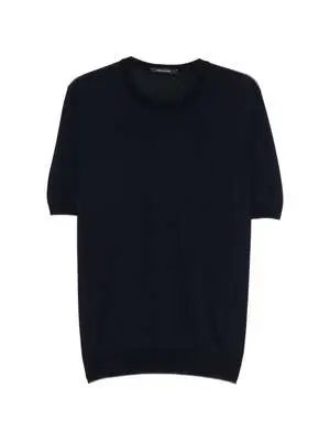 Tagliatore 100% Cotton Short-sleeved Ribbed Sweater - Blu