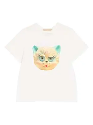 Valentino Garavani Round Neck Loose-fit T-shirt With Le Chat Print - Bianco
