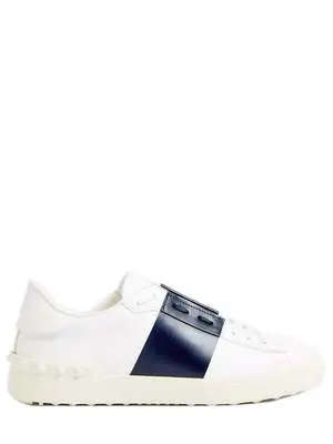 Valentino Garavani Contrast Calfskin Sneaker With Rubber Stud Heel And Lace-up Closure - Bianco