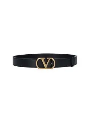 Valentino Garavani Leather Logo Buckle Belt - Black