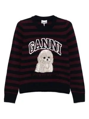 GANNI GANNI Striped Crewneck Sweater With Dog Logo Nero
