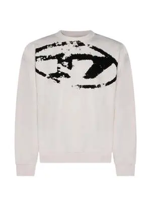 DIESEL® Relaxed Fit Crewneck Sweater With Flocked Logo - Bianco
