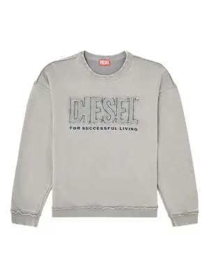 DIESEL® Relaxed Fit Crew Neck Sweatshirt With Appliqué And Embroidered Details - Grigio