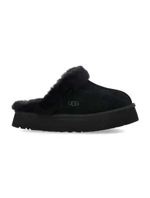 UGG Suede Platform Mini Sandals With Sheepskin Collar
