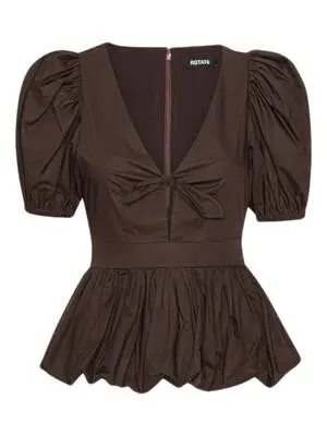 ROTATE BY BIRGER CHRISTENSEN Organic Cotton Mini Dress With Puff Sleeves And V-neck