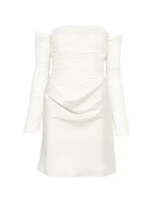 ROTATE BY BIRGER CHRISTENSEN Satin Mini Dress With Ruffle Detail - Bianco