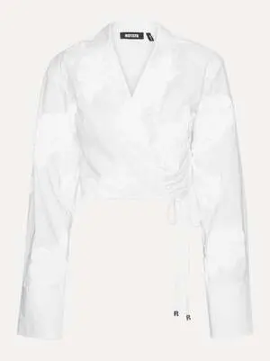 ROTATE BY BIRGER CHRISTENSEN Embroidered Flower Long-sleeve Cotton Shirt With Back Closure - Bianco