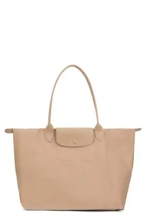 Longchamp Long-handle Nylon Tote Bag With Minimalist Design - Beige