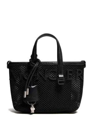 Moncler Mini Mesh & Leather Handbag With Adjustable Strap - Nero