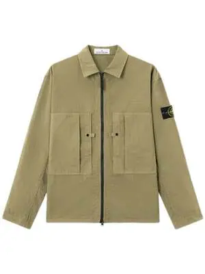 Stone Island Inspired Cotton Utility Jacket With Snap Patch Pockets And Two-way Zip - Verde