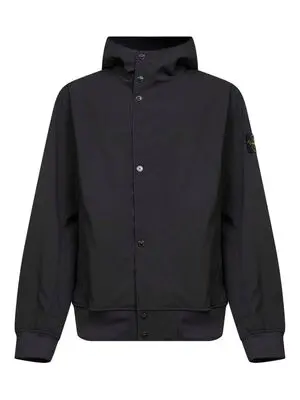 Stone Island No-remove Brand: Tech Hooded Jacket With Internal Drawstring, Concealed Zip Pockets & Ribbed Trim - Nero