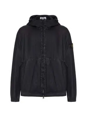 Stone Island Lined Hooded Jacket With Two-way Zip And Drawcord - Nero