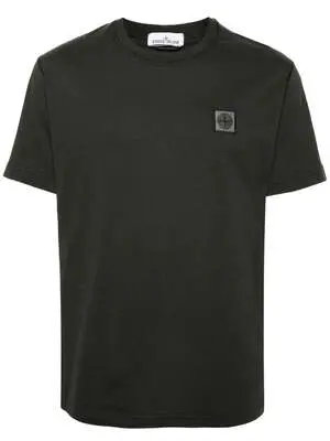 Stone Island Ribbed Crewneck T-shirt With Compass Logo Patch - Grigio