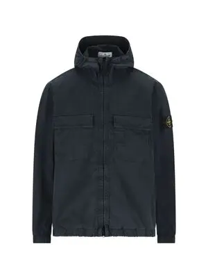 Stone Island Hooded Cotton-blend Jacket With Two-way Zip, Reinforced Drawstring & Chest Pockets - Blu